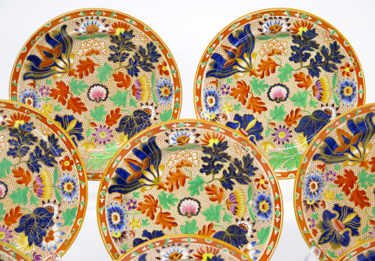 Set of Eight (8) Antique Spode "Chrysanthemum" Pattern Creamware Dinne – Nick Brock Antiques