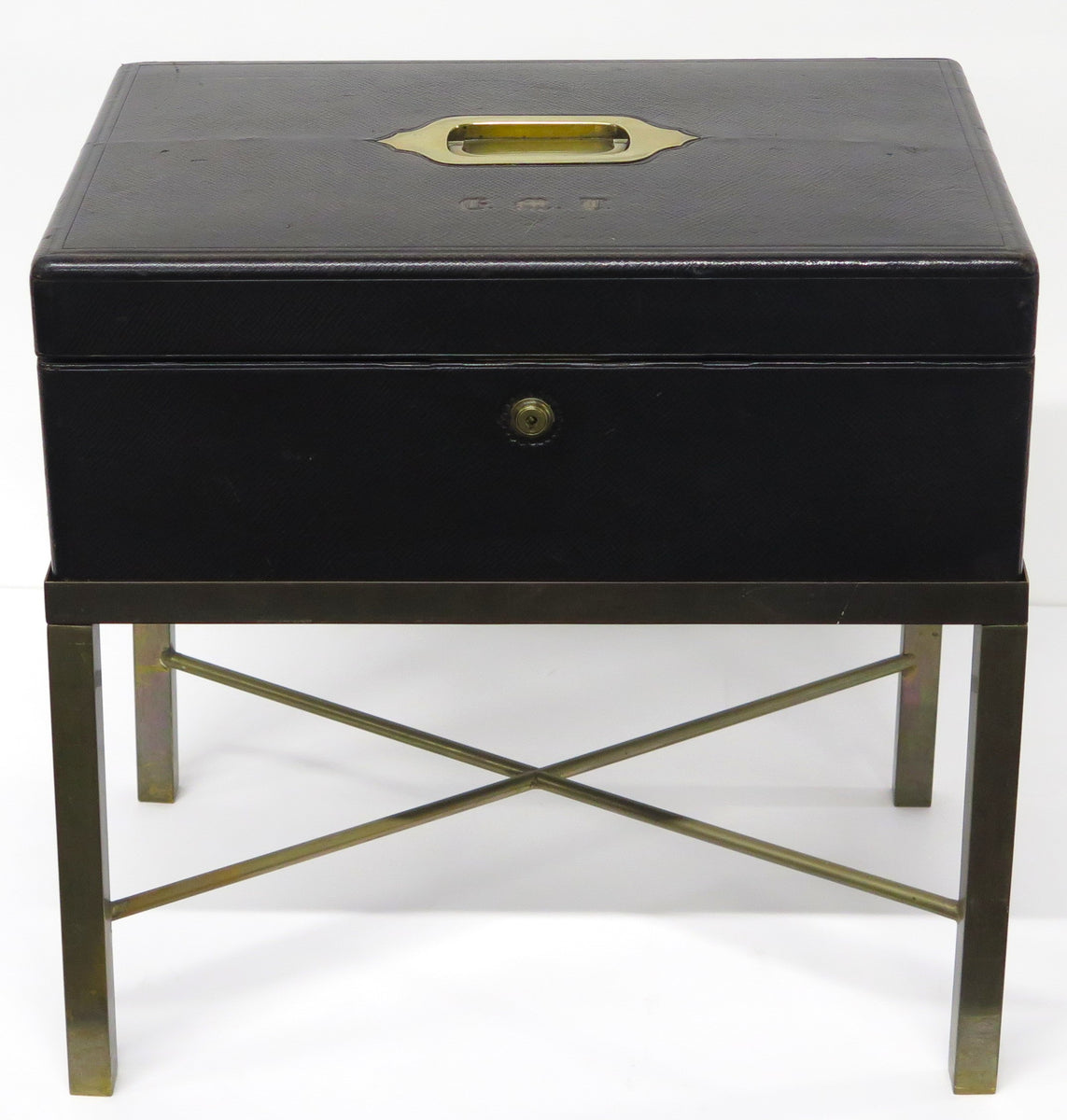 English Black Leather Writing Box on a Brass Stand – Nick Brock Antiques