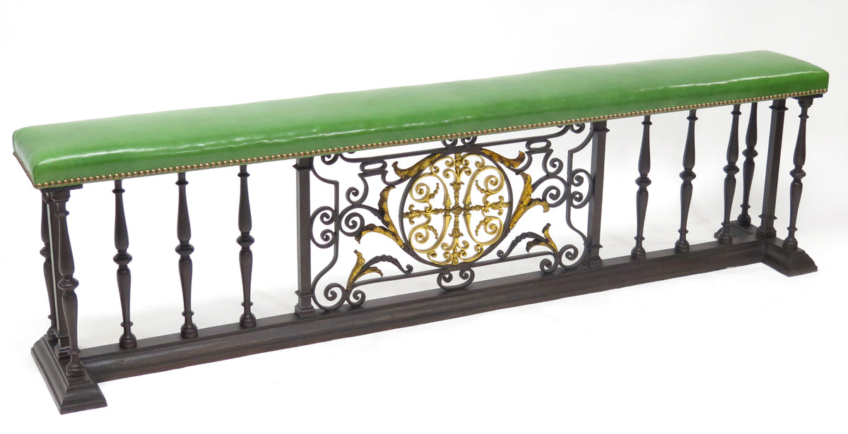 Steel and Gilt Bronze Fireside Bench with Green Leather Upholstery ...