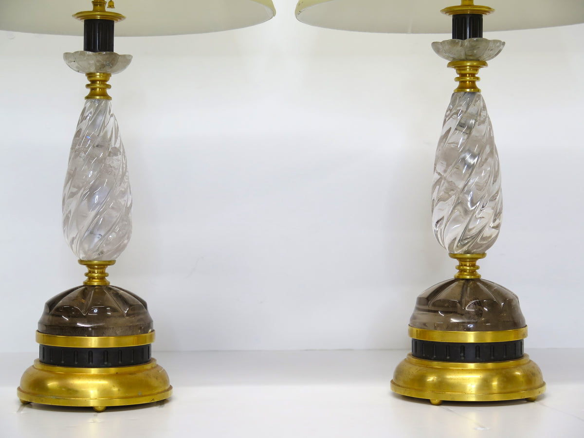 Pair of Gilt Metal and Rock Crystal Lamp Bases – Nick Brock Antiques