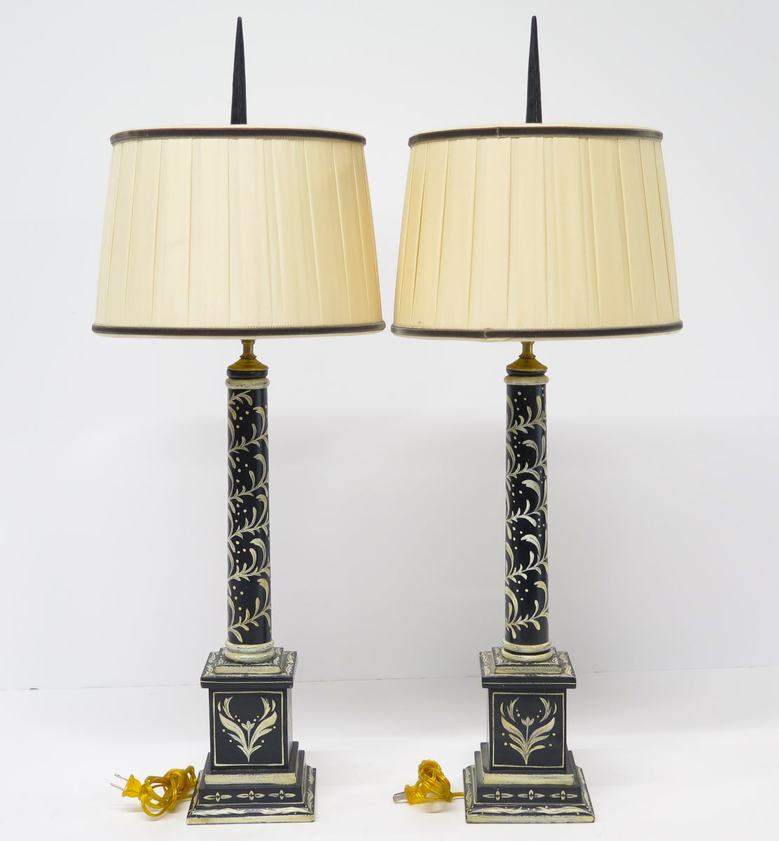 Pair of Black and White Painted Wooden Column Table Lamps – Nick Brock ...