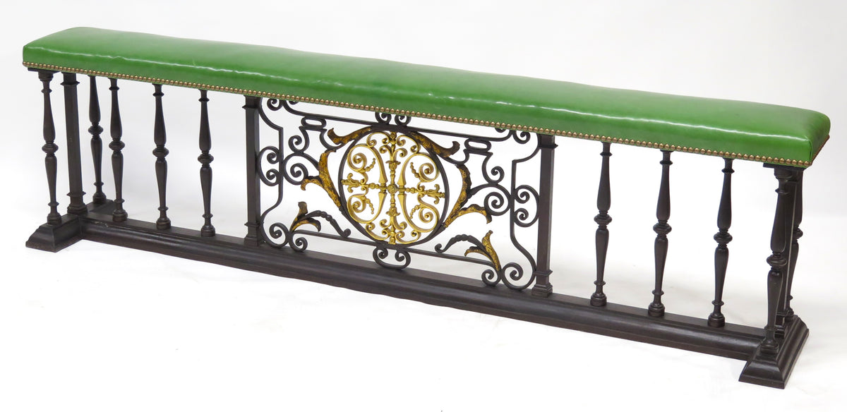 Steel and Gilt Bronze Fireside Bench with Green Leather Upholstery ...