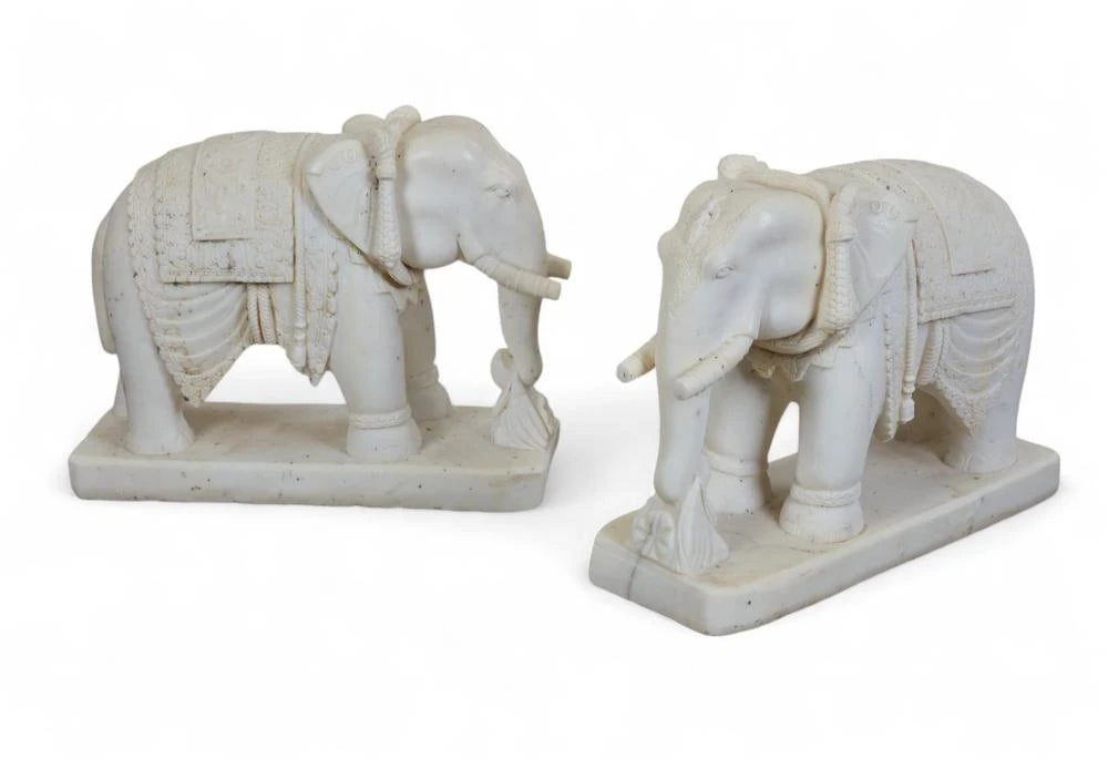 Pair of White Marble Indian Elephants – Nick Brock Antiques