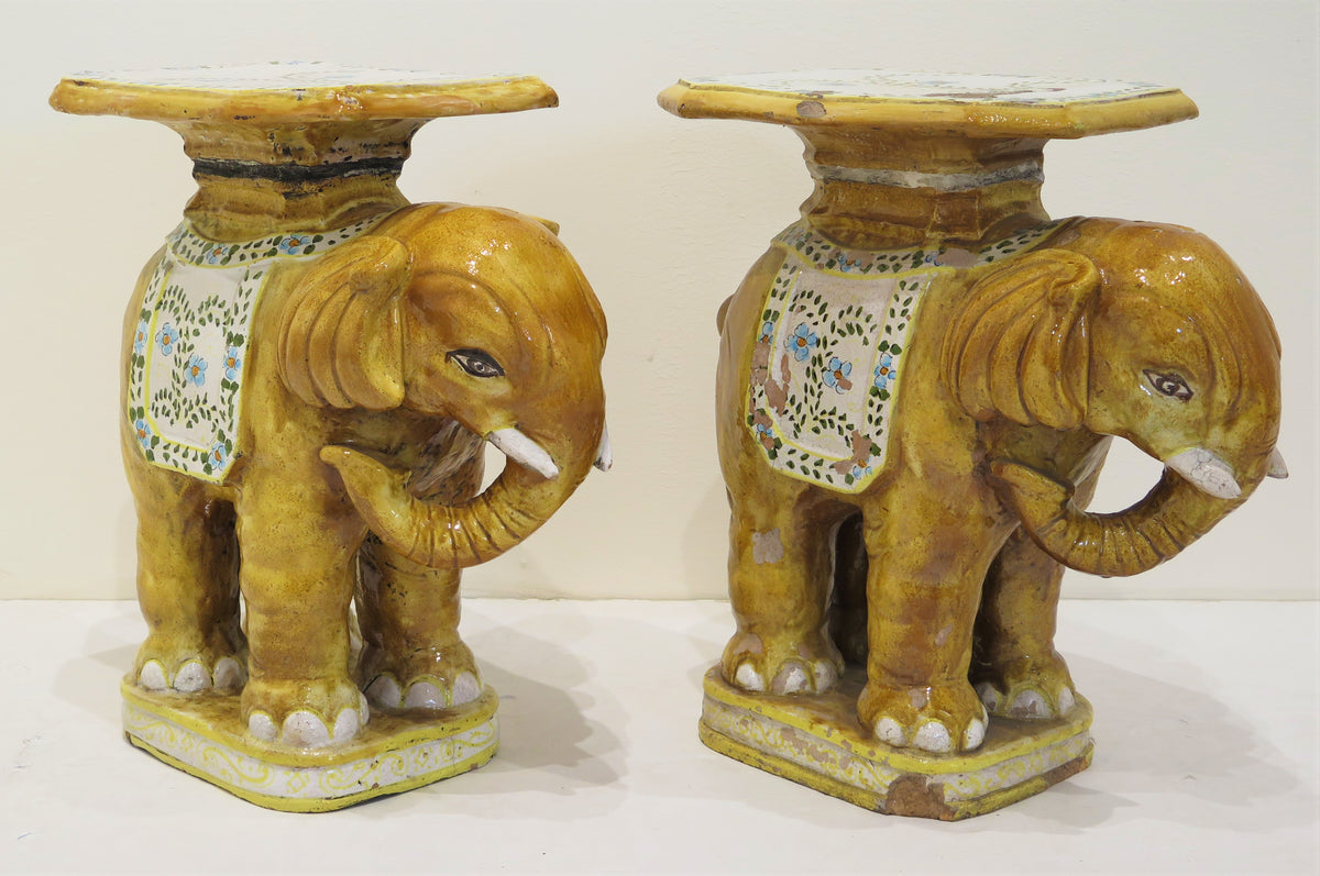 Pair of Glazed Terra-Cotta Elephant Form Garden Seats – Nick Brock Antiques