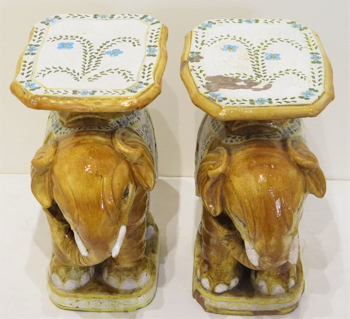 Pair of Glazed Terra-Cotta Elephant Form Garden Seats – Nick Brock Antiques